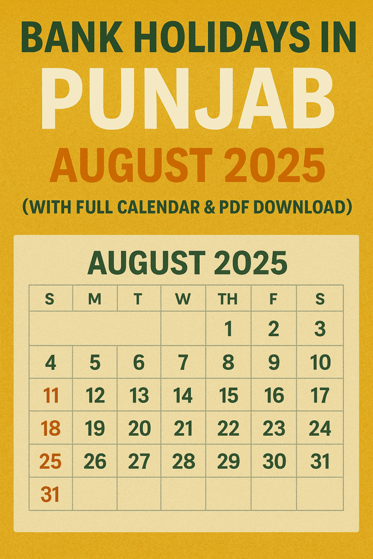 Bank Holidays in Punjab – August 2025 | Full Calendar + PDF